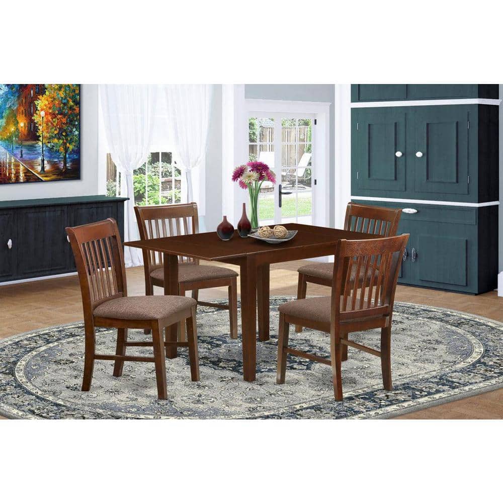 East West Furniture 5-Piece Mahogany Finish Solid Wood Top - Dining ...