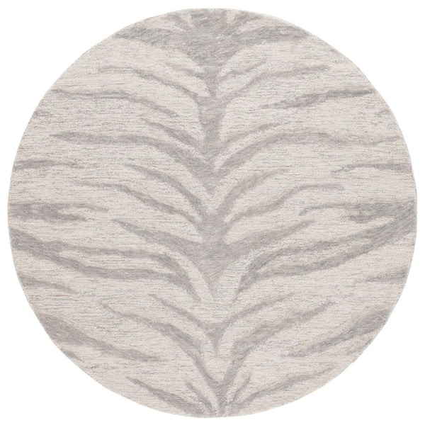 SAFAVIEH Ebony 6 ft. x 6 ft. Gray/Ivory Zebra Striped Round Area Rug ...