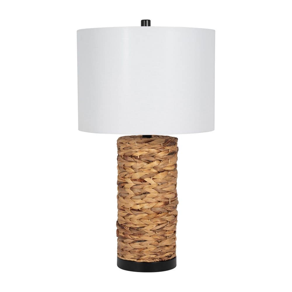 Liv & Skye 26 in. Brown Metal Seagrass Pillar Table Lamp with Base ...