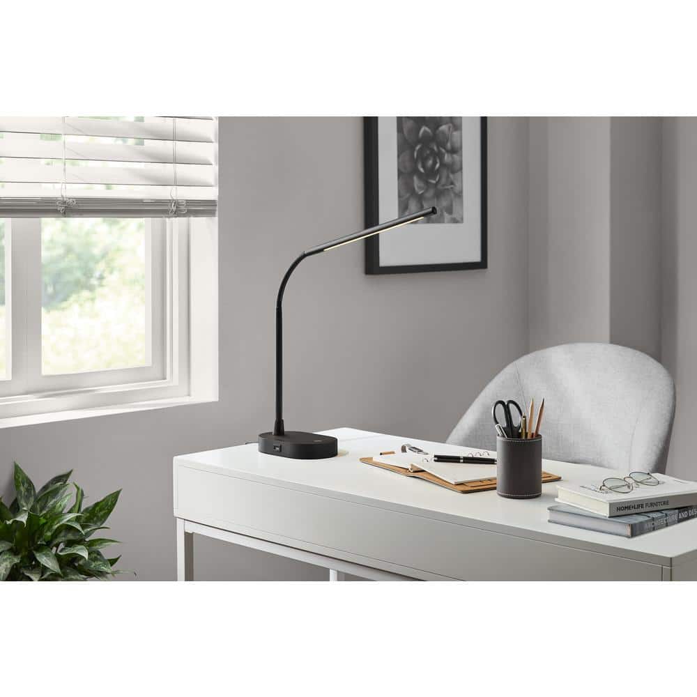 Hampton Bay 20 in. Black LED Table Task Lamp with 5-Volt 2 Amp USB ...