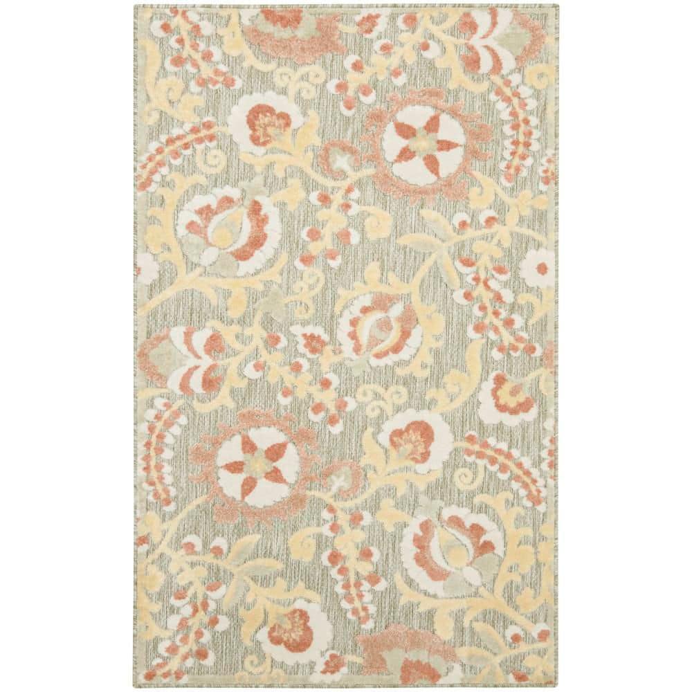 Nourison Aloha Sage Rose 3 ft. x 4 ft. Floral Contemporary Area Rug ...