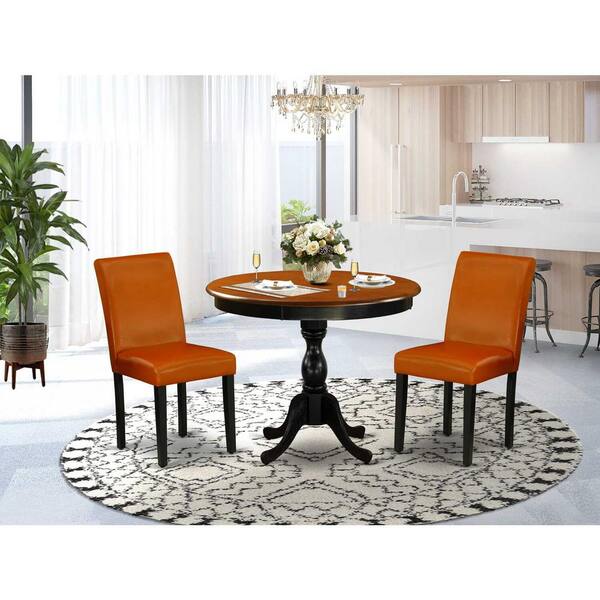 East West Furniture 3 Piece Black and Cherry Finish Solid Wood Top Round Dining Room Set with High Back Seats 4 AMAB3 BCH 61 440 HD