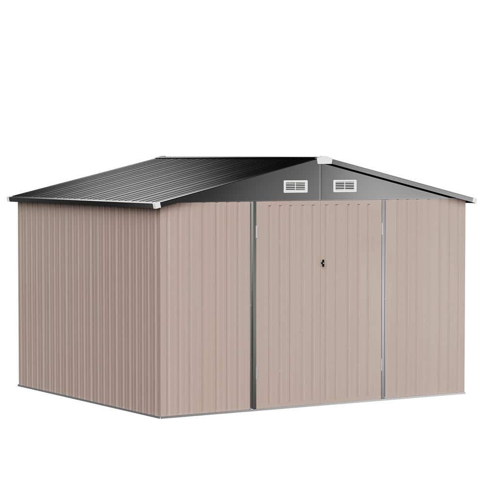 SUNMTHINK 10 ft. W x 8 ft. D Outdoor Metal Storage Shed with Double ...