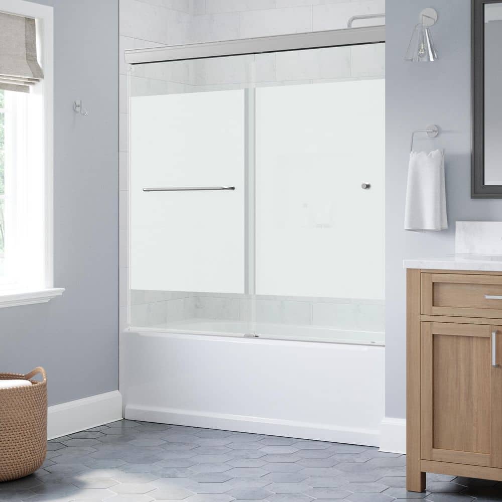 Delta Portwood 60 in. W x 58 in. H Semi-Frameless Sliding Tub Door in ...