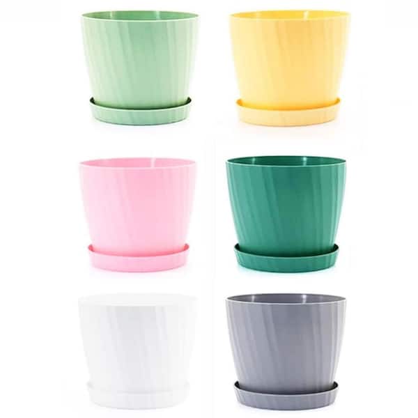 7 Inch Colorful Plastic Indoor/Outdoor Planter with Saucer (7 in. W x 5 ...
