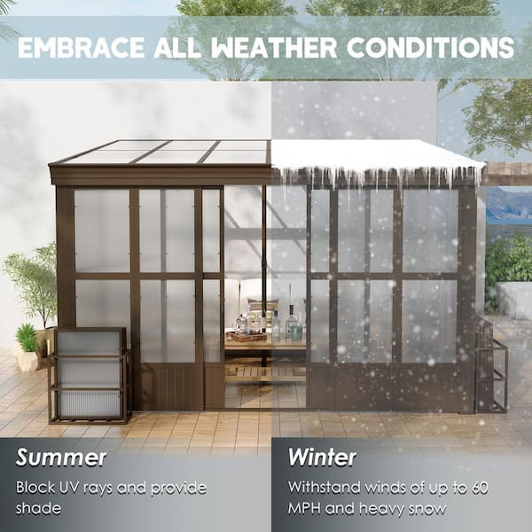 Clihome 10 ft. x 12 ft. Lean-to Sunroom Wall Mounted Solarium with ...