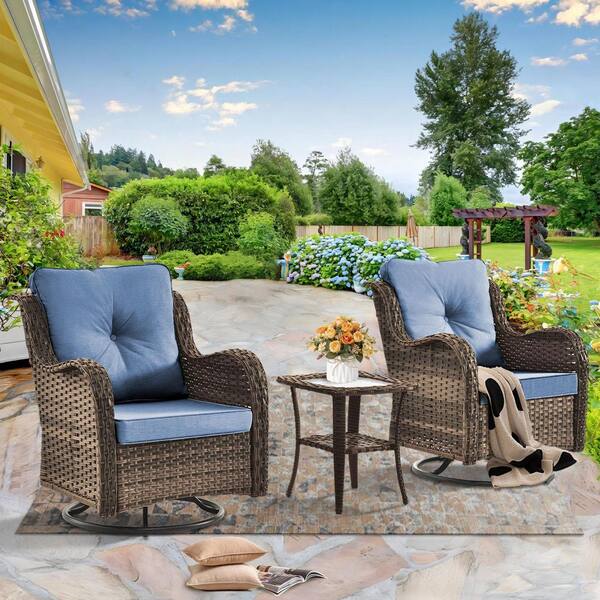 DWIOM Brown 3-Piece Wicker Patio Conversation Set with All-Weather ...