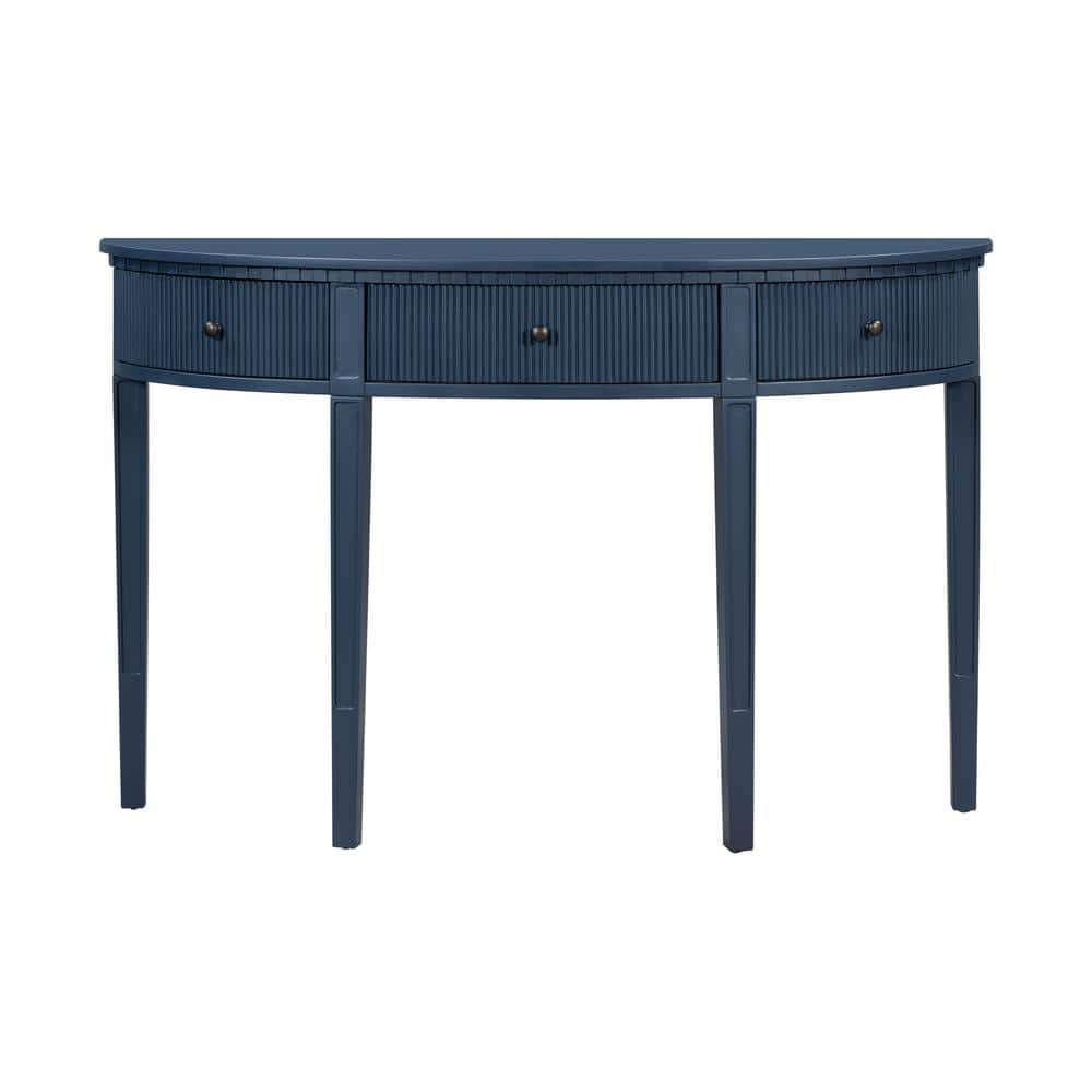 Polibi 51.1 in. Navy Blue Curved Wood Console Table with Vertical ...