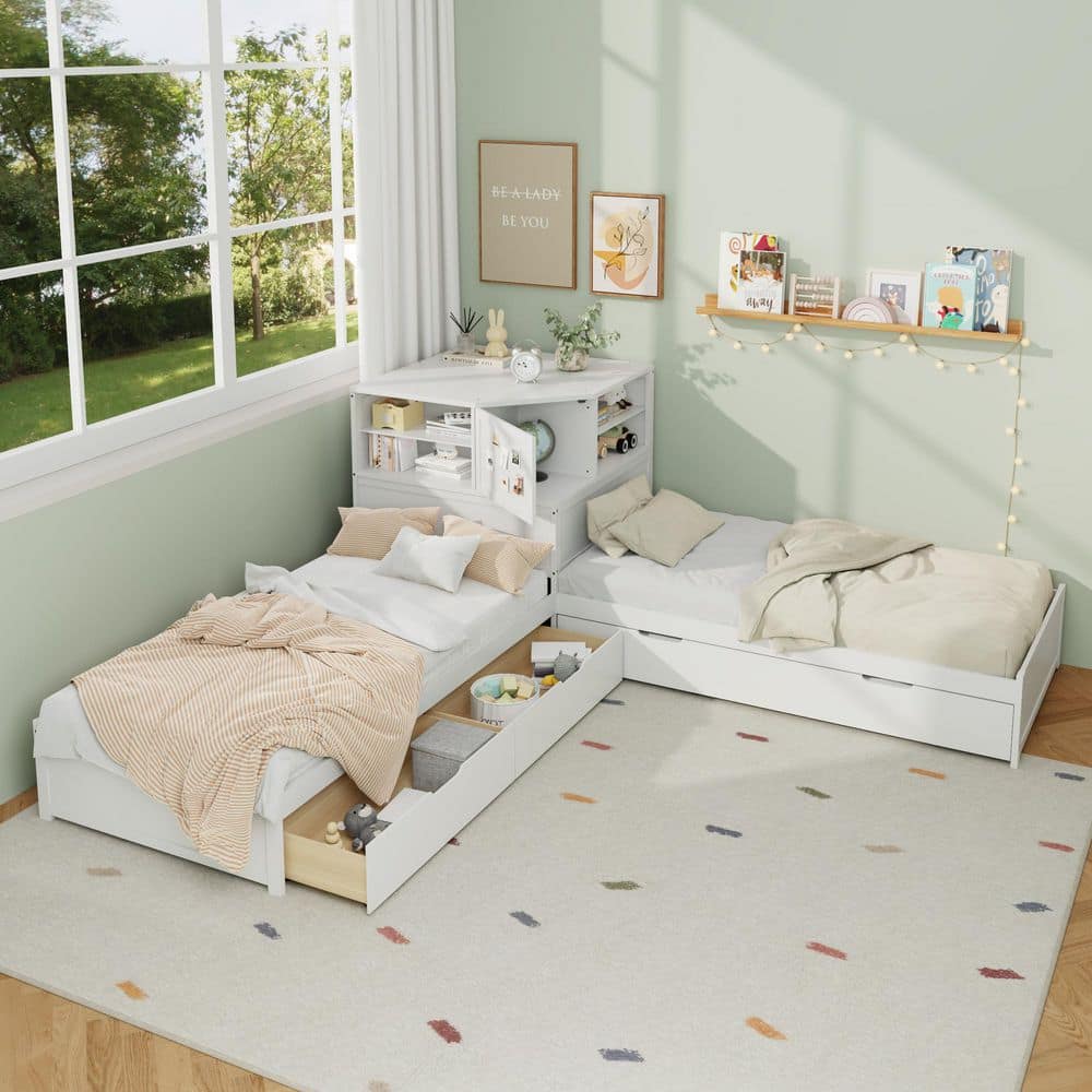 Noble House Elena White 3-in-1 Twin Size L-Shaped Daybed with Drawers ...