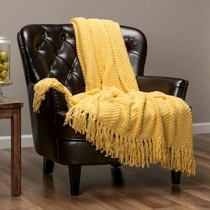 CHANASYA Solid Yellow Wolf Faux Fur Polyester Throw Blanket - 50 in. x ...