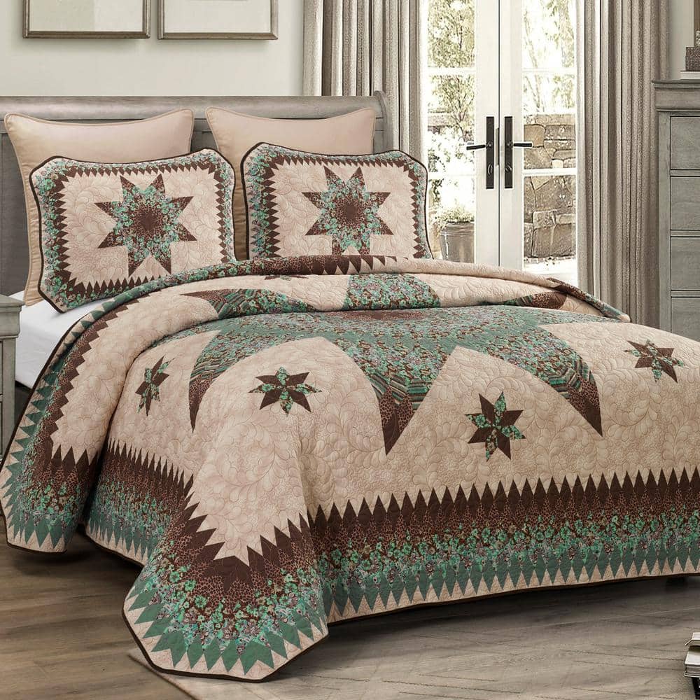 DONNA SHARP 3-Piece Sea Breeze Star Brown Full/Queen Polyester Quilt ...