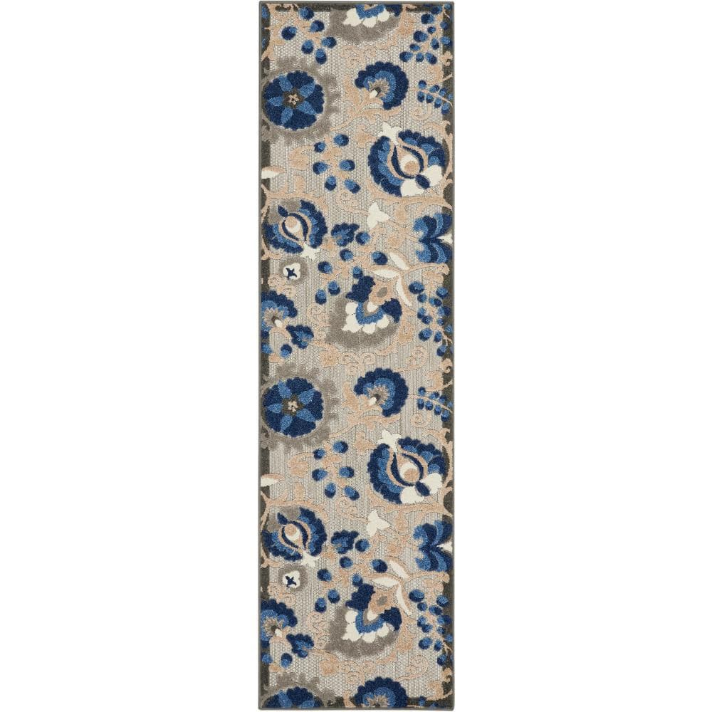 Nourison Aloha Blue 2 ft. x 8 ft. Kitchen Runner Floral Modern Indoor ...