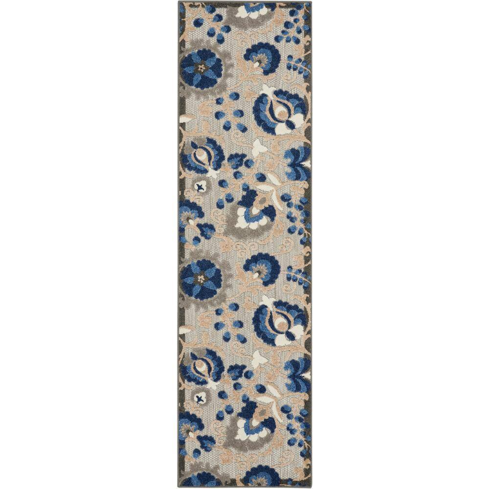 Nourison Aloha Blue 2 ft. x 12 ft. Kitchen Runner Floral Modern Indoor ...