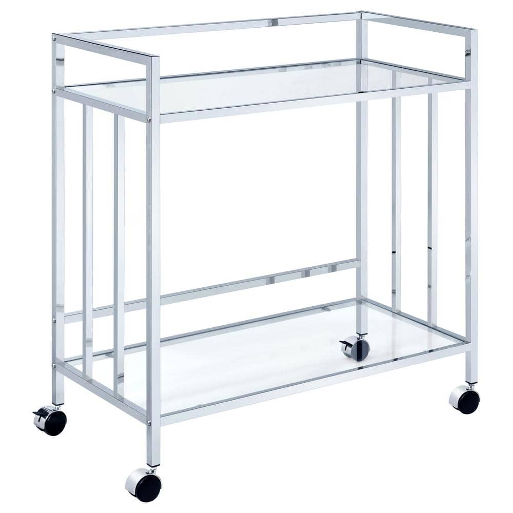 Coaster Cara Chrome Rectangular Glass Bar Cart with Casters 181382 ...