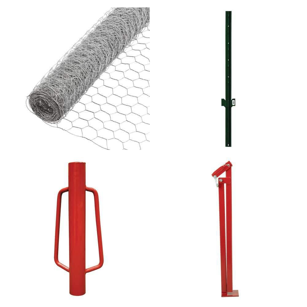 1 in. Mesh 3 ft. x 50 ft. Poultry Netting, Green Steel U Post, Metal ...