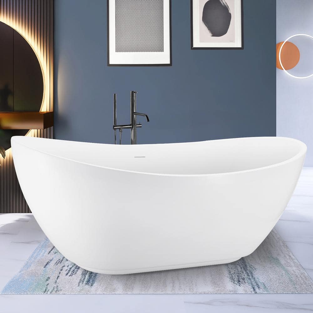 UPIKER Modern 62 in. Acrylic Double Slipper Freestanding Flatbottom ...