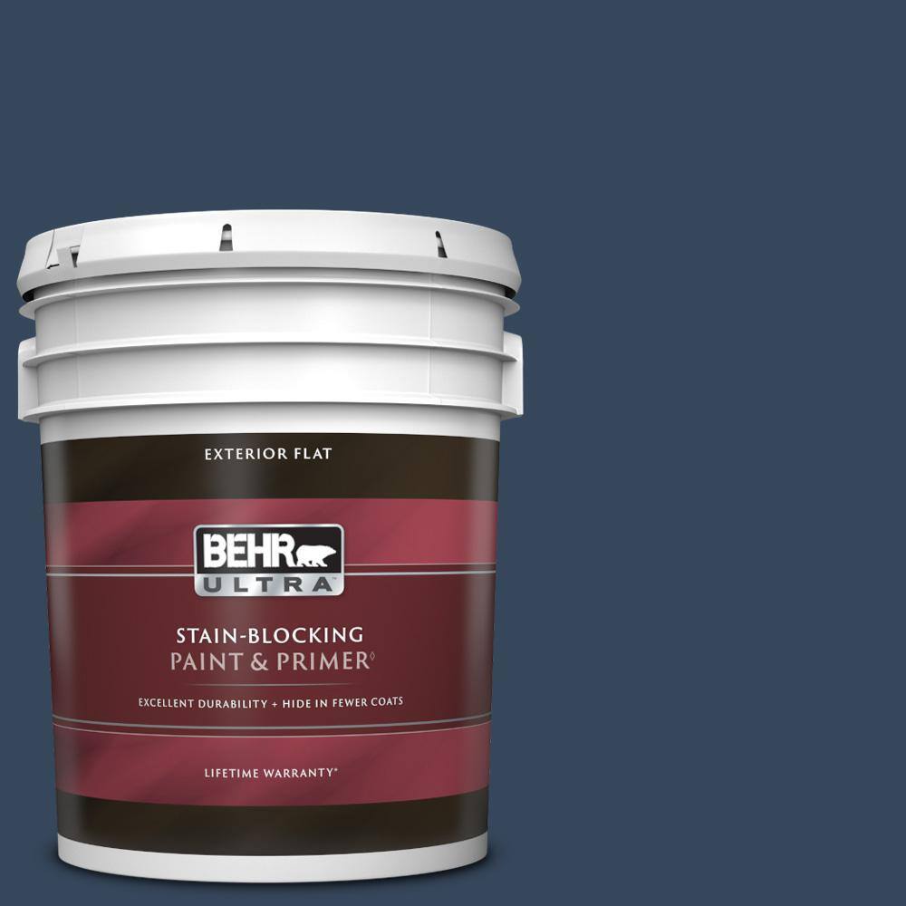 BEHR ULTRA 5 gal. #MQ5-54 Compass Blue Flat Exterior Paint & Primer ...