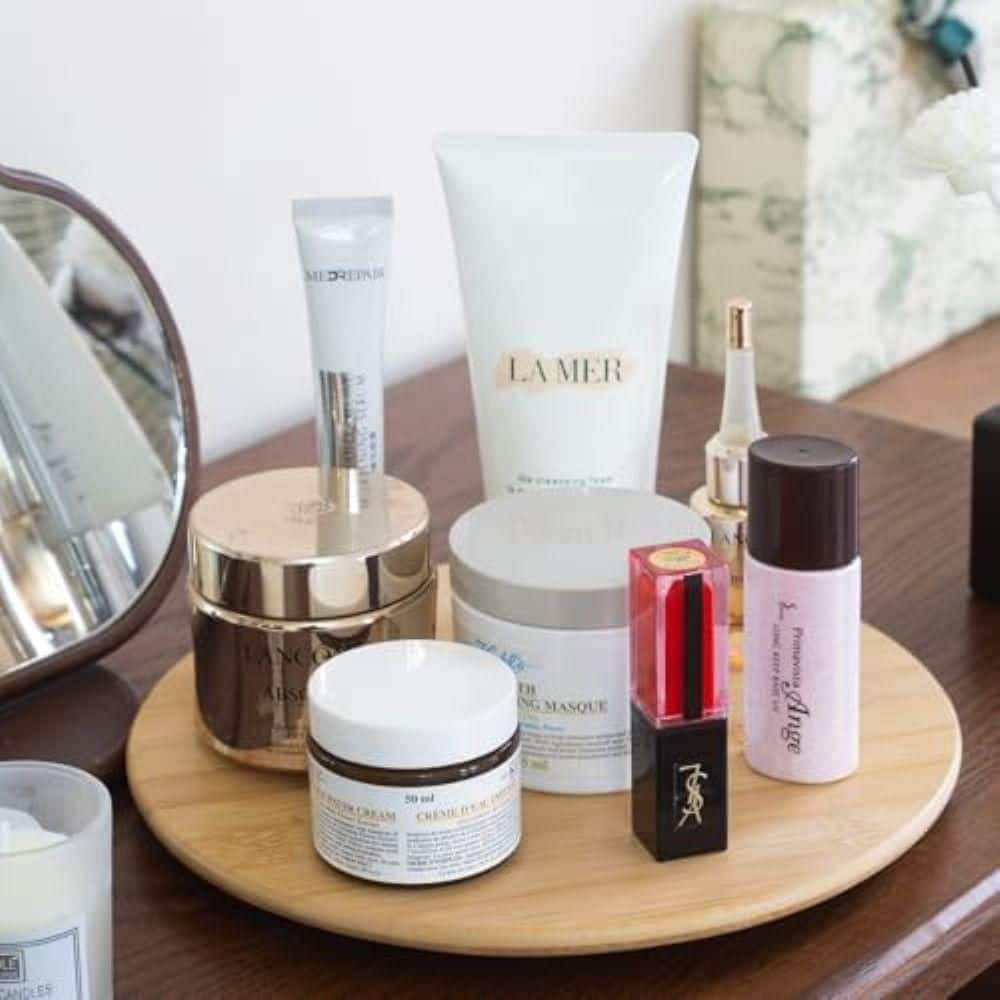 Bamboo Series 1-Shelf Brown Finish Smooth Spinning Lazy Susan Organizer ...