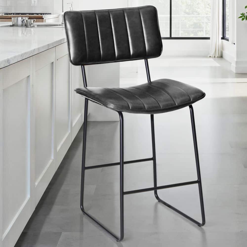 Steve Silver Tribeca 37 in. Black Metal Counter Stool with Black Fabric ...