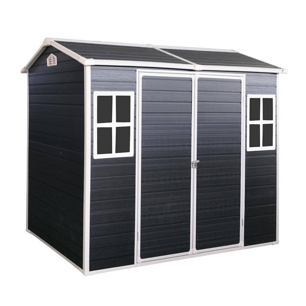 4 ft. x 8 ft. Resin Outdoor Storage Shed with 2-Window and Double-Door ...