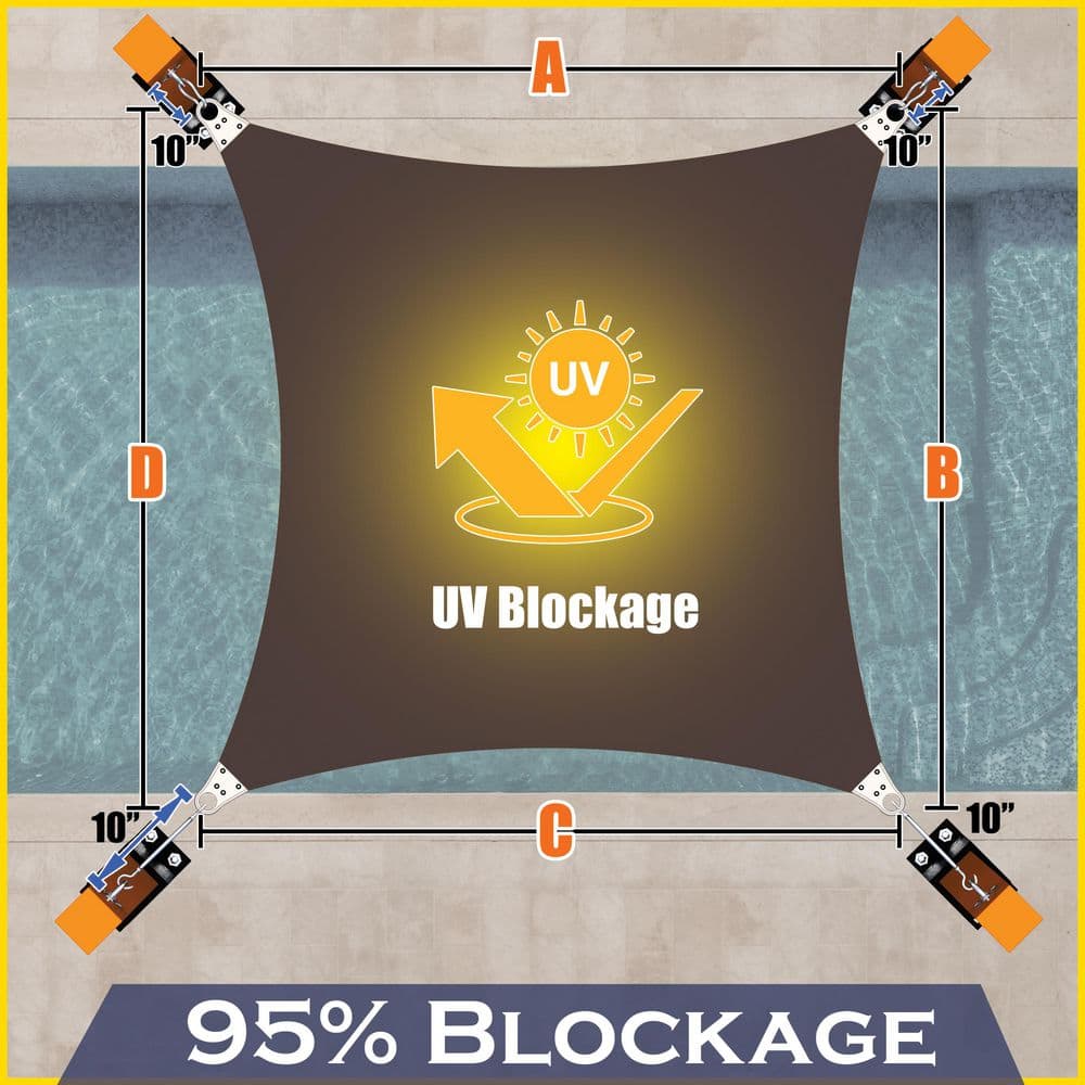 Super Ring 16 ft. x 22 ft. Sun Shade Sail with Hardware Kit and Cable-Brown SH_TAWR1622-10 - The ...