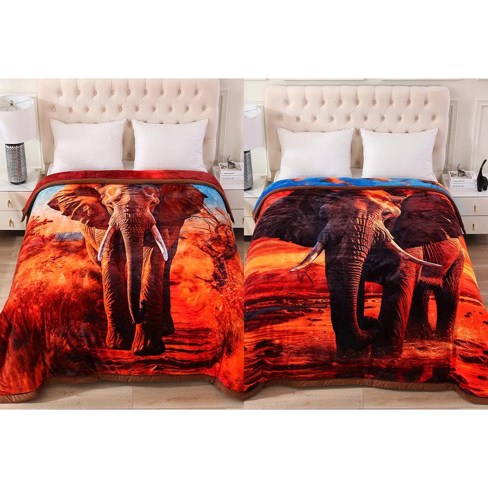 JML Elephant 3-Ply Reversible Polyester Fleece Blanket for Winter 85 in ...