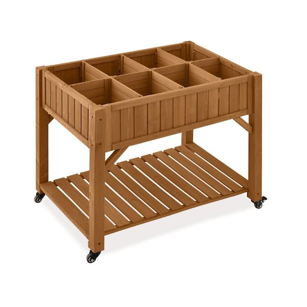 36 in. L x 24.5 in. W x 32 in. H Mobile Brown Wood Raised Garden Bed ...