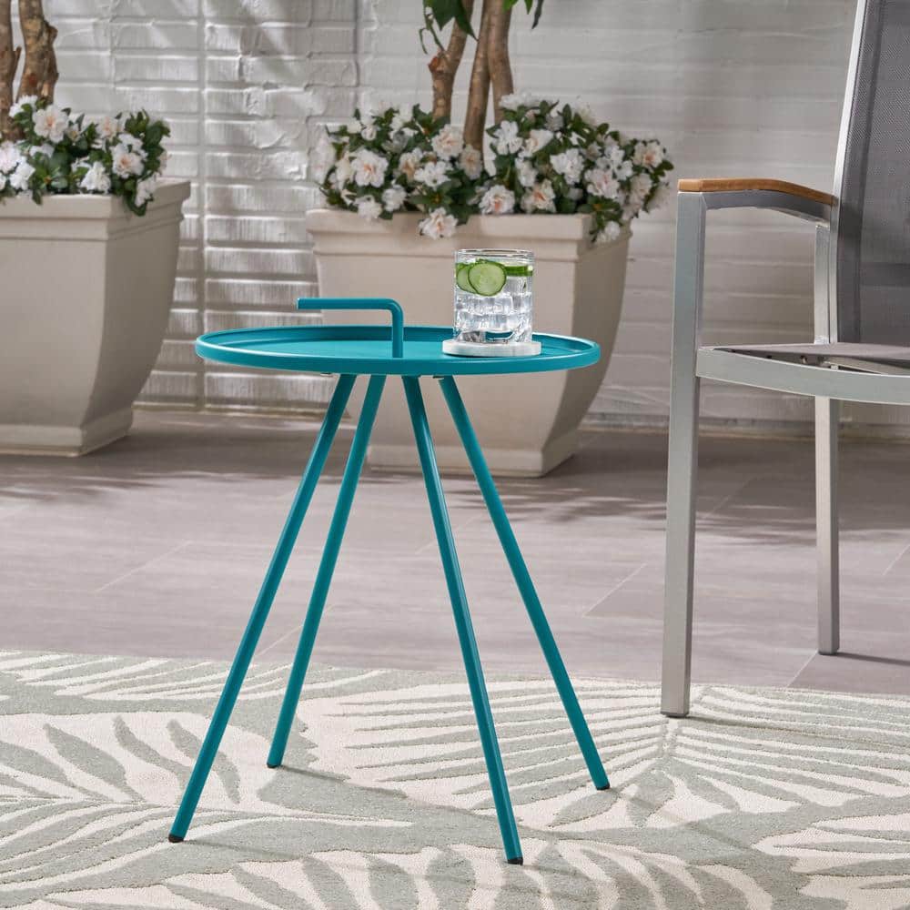 Modern Simple 16.5 in. Outdoor Patio Round Iron Side Table for Patios ...