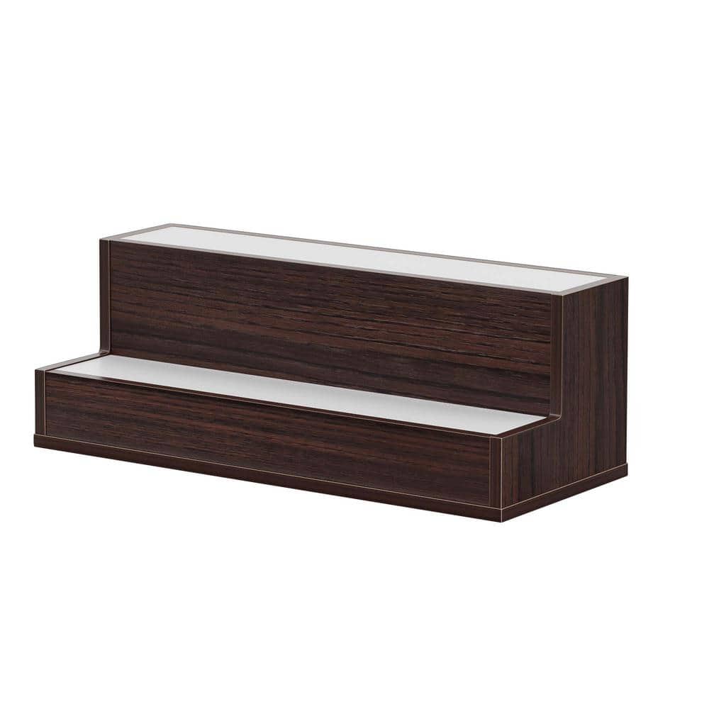 FUNKOL 20 in. Wood LED Lighted 2-Tier Wine Glass Rack Bar Display Shelf ...