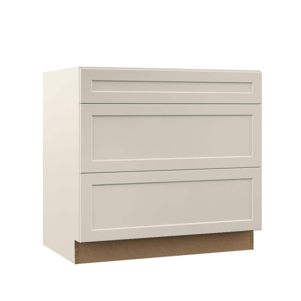 Hampton Bay Designer Series Melvern 36 in. W x 24 in. D x 34.5 in. H Assembled Shaker 3-Drawer ...