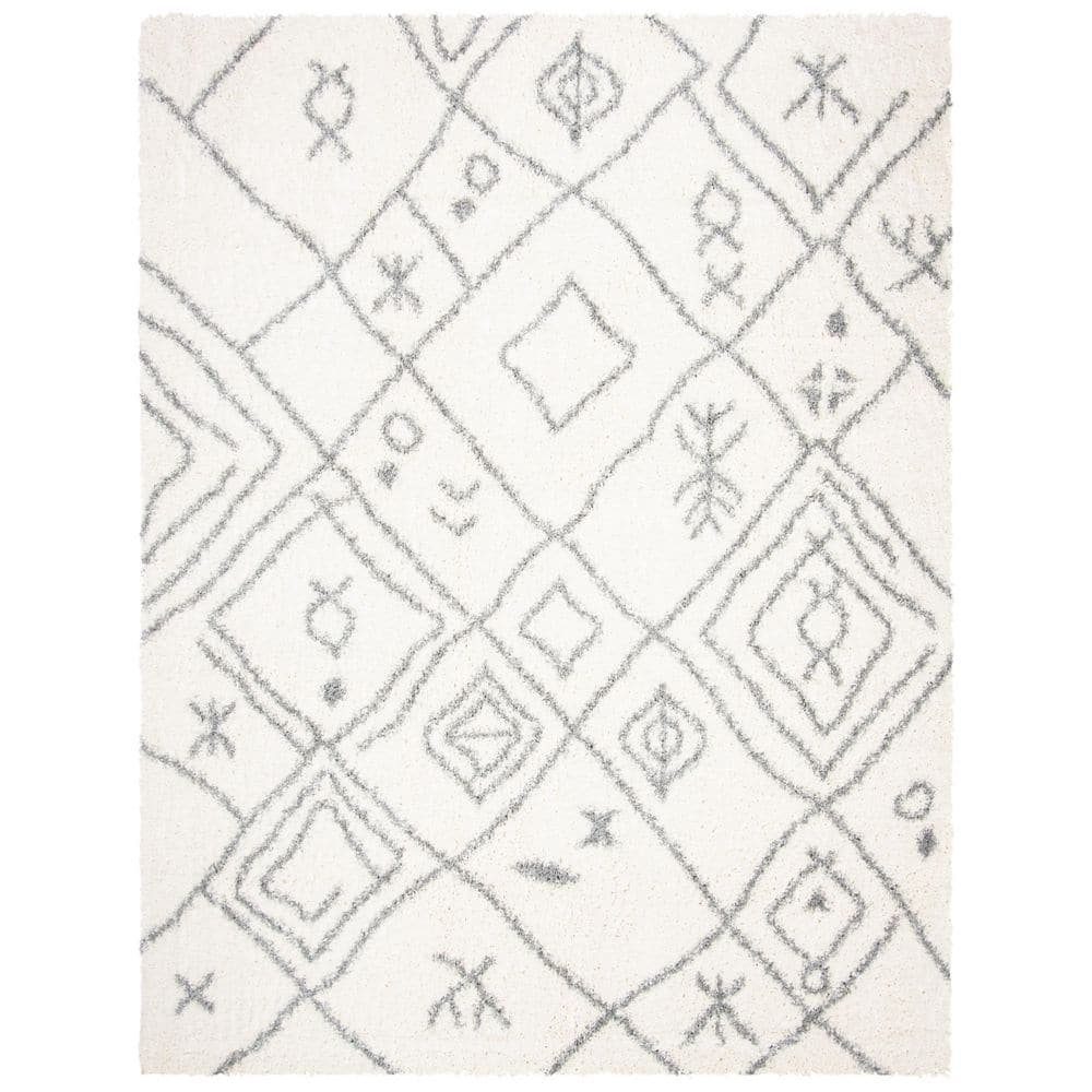 SAFAVIEH Parma Shag 9 ft. x 12 ft. Cream/Gray Abstract Diamond Area Rug ...