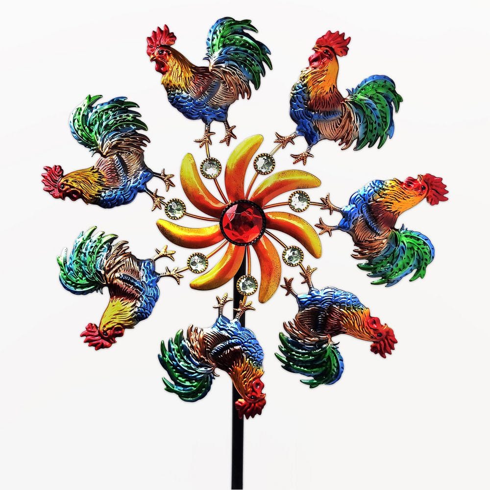 49 in. H Metal Rooster Wind Spinner RT1028 - The Home Depot