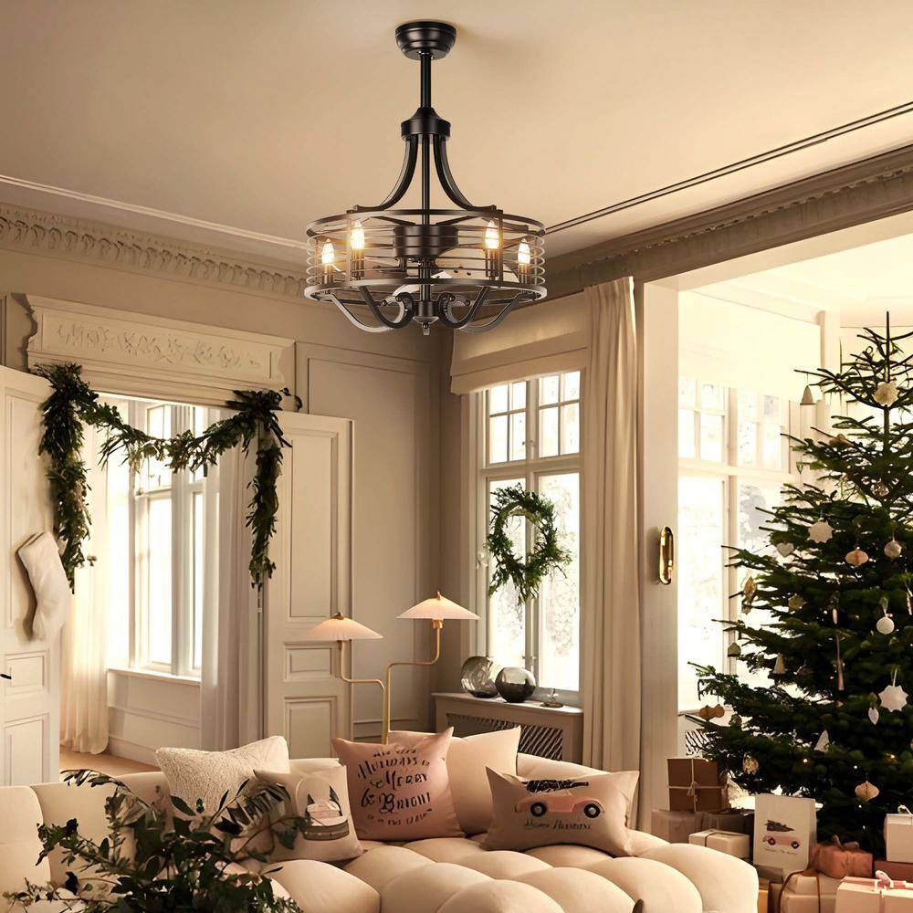 TOZING 23 in. Rustic Indoor Retro Industrial Black Wood Caged Smart ...