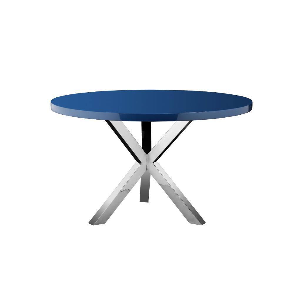 Benjara Emi Navy Blue and Chrome Metal 47 in. 3-Legs Dining Table Seats ...