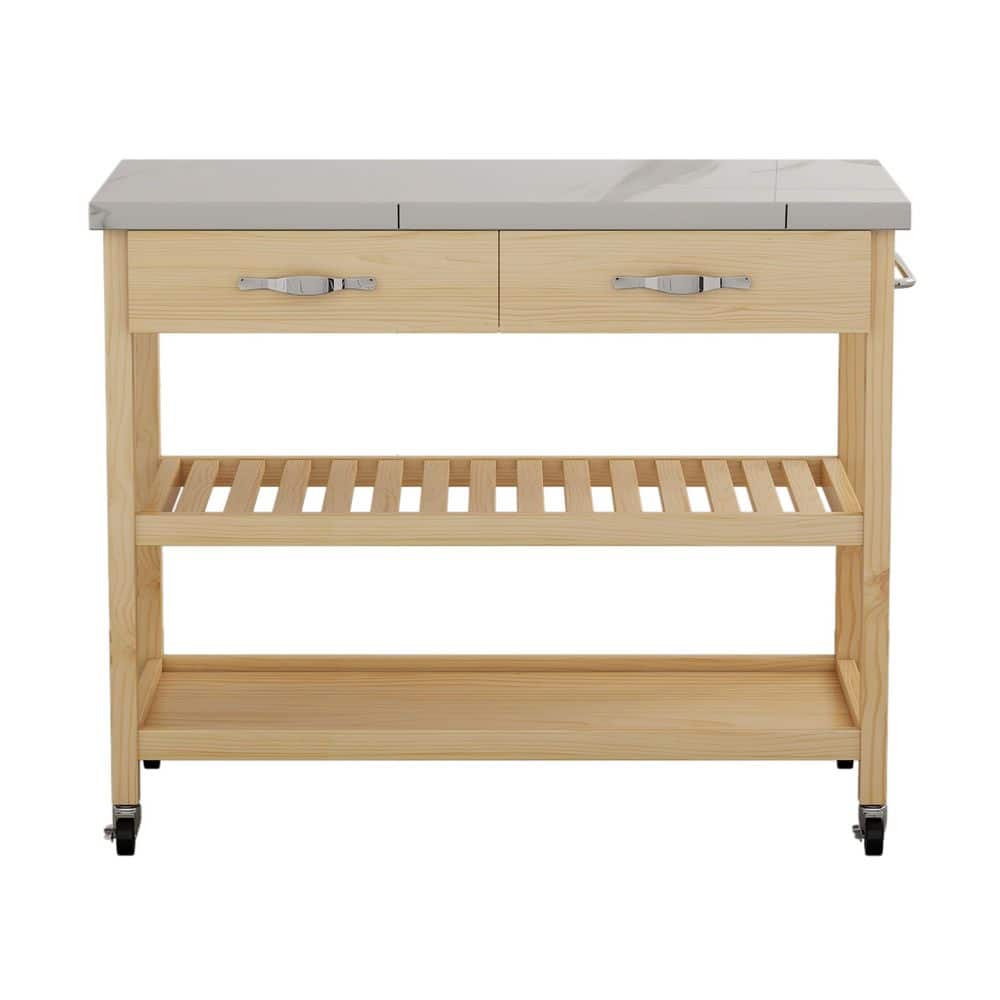 Boyel Living Stainless Steel Countertop Solid Wood Kitchen Cart with ...