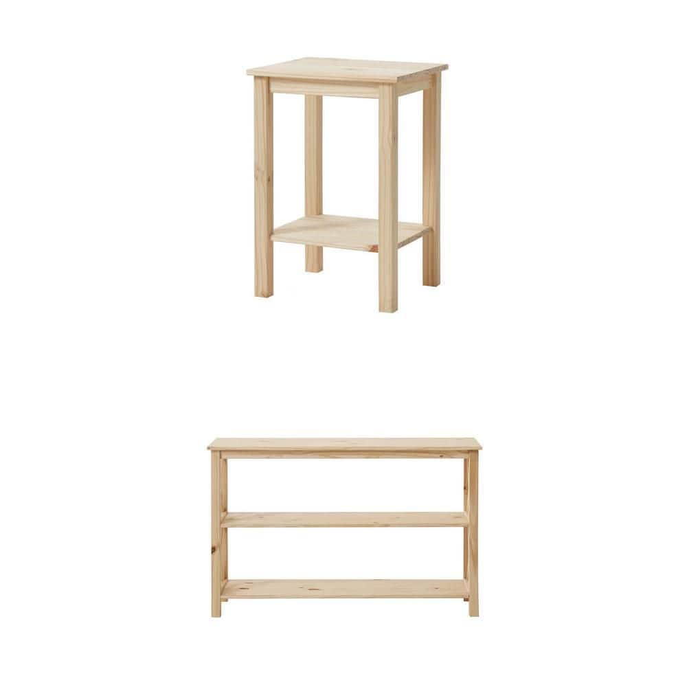 StyleWell Unfinished Pine Wood End Table (15 in.) and X-Cross Console ...