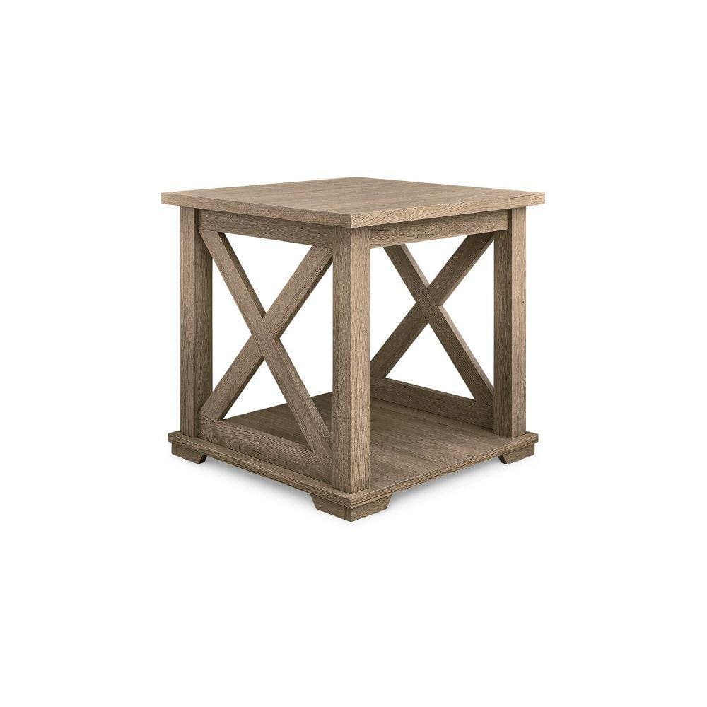 Benjara 23.38 in. Brown Square Wood End Table with Bottom Shelf ...