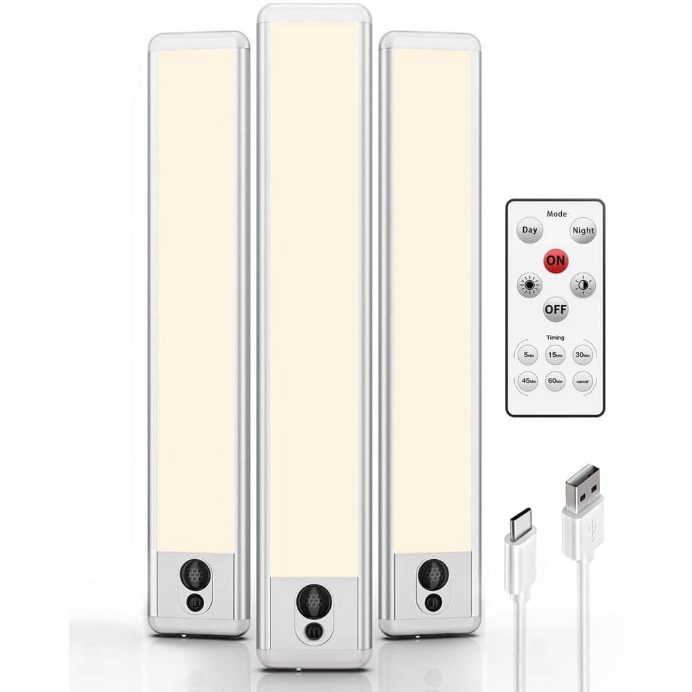 EZVALO 9.06 in. 3-Pack Battery Operated Wireless USB Charging White ...