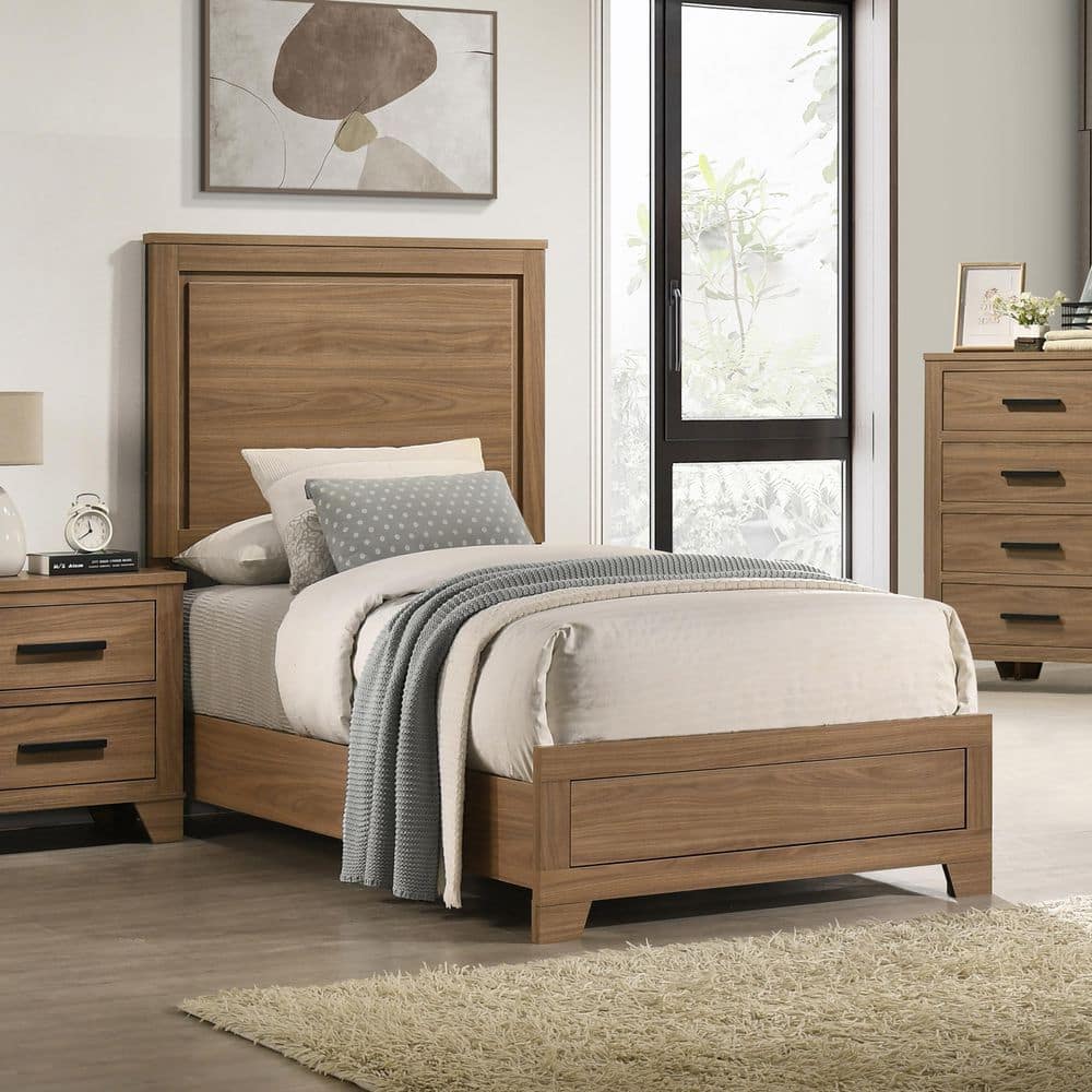 Furniture of America Musa Brown Wood Frame Full Panel Bed with Recessed ...