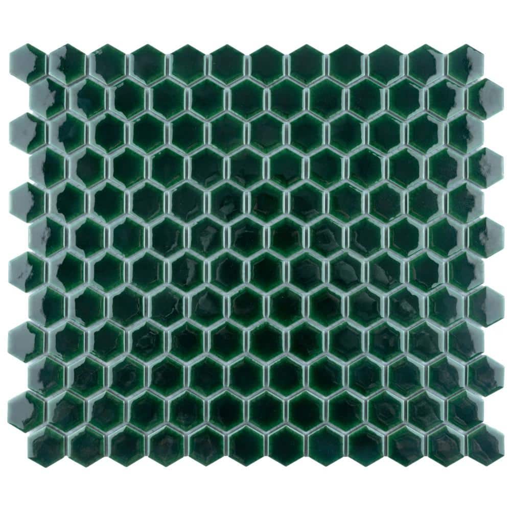 Merola Tile Metro Ion 1" Hex Emerald 6 in. x 6 in. Porcelain Mosaic ...