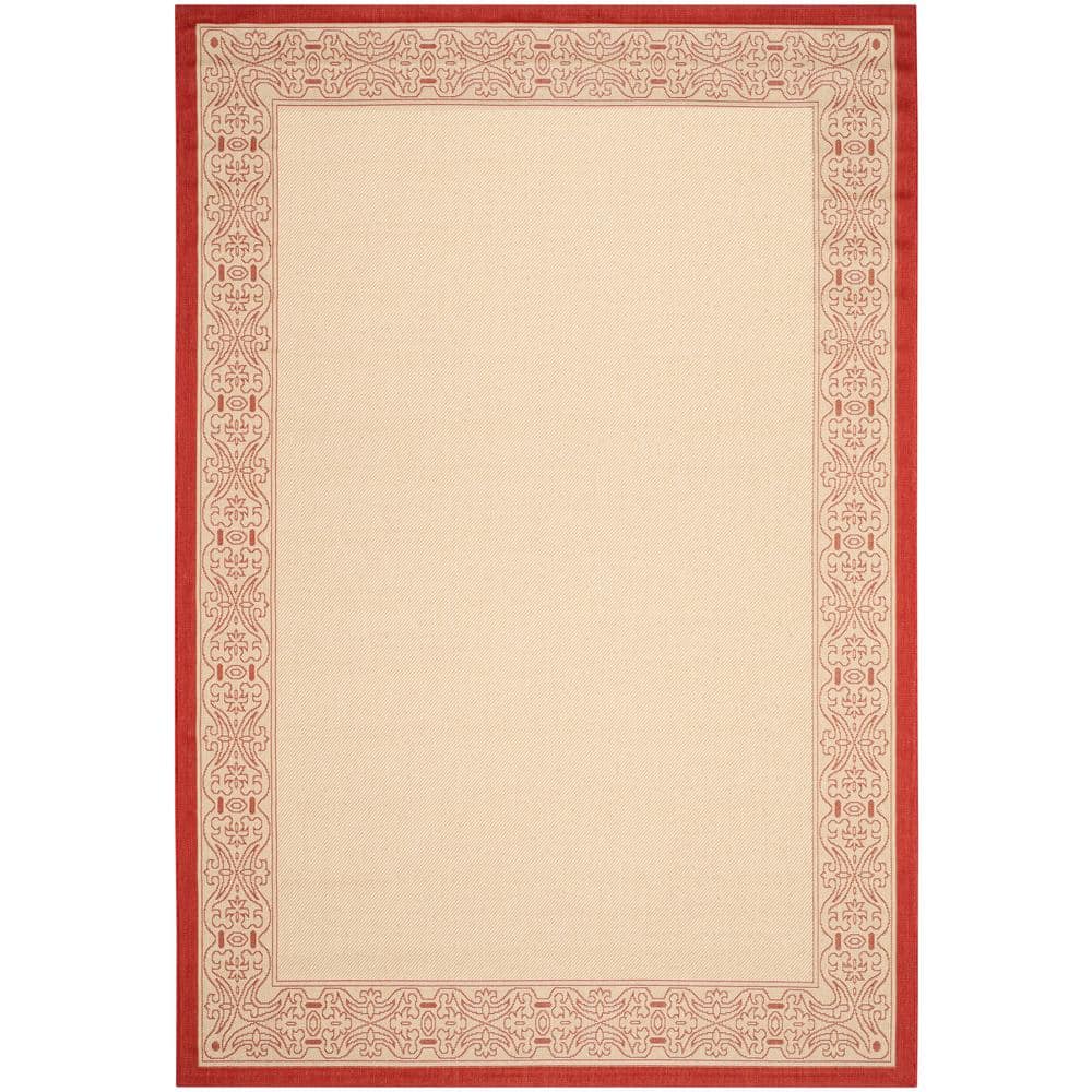 SAFAVIEH Courtyard Natural/Red 4 ft. x 6 ft. Border Indoor/Outdoor ...