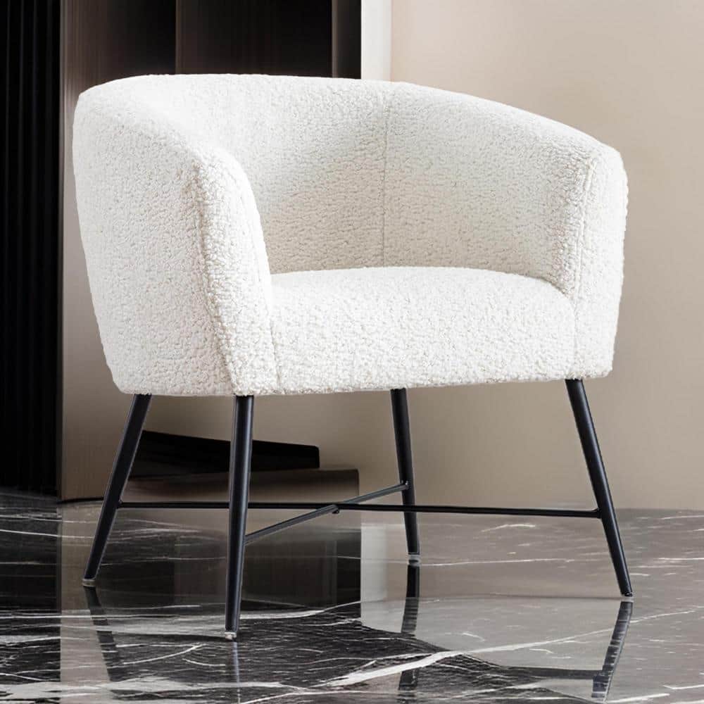 Benjara White and Black Fabric Arm Chair with Curved Back and Shelter ...