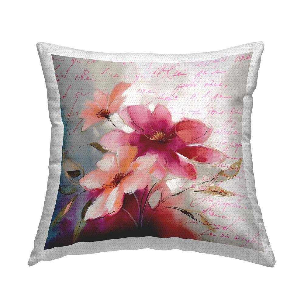 Stupell Industries Pink Blooms and Words Pink Square Outdoor Throw Pillow ple-330_osq_18x18 ...