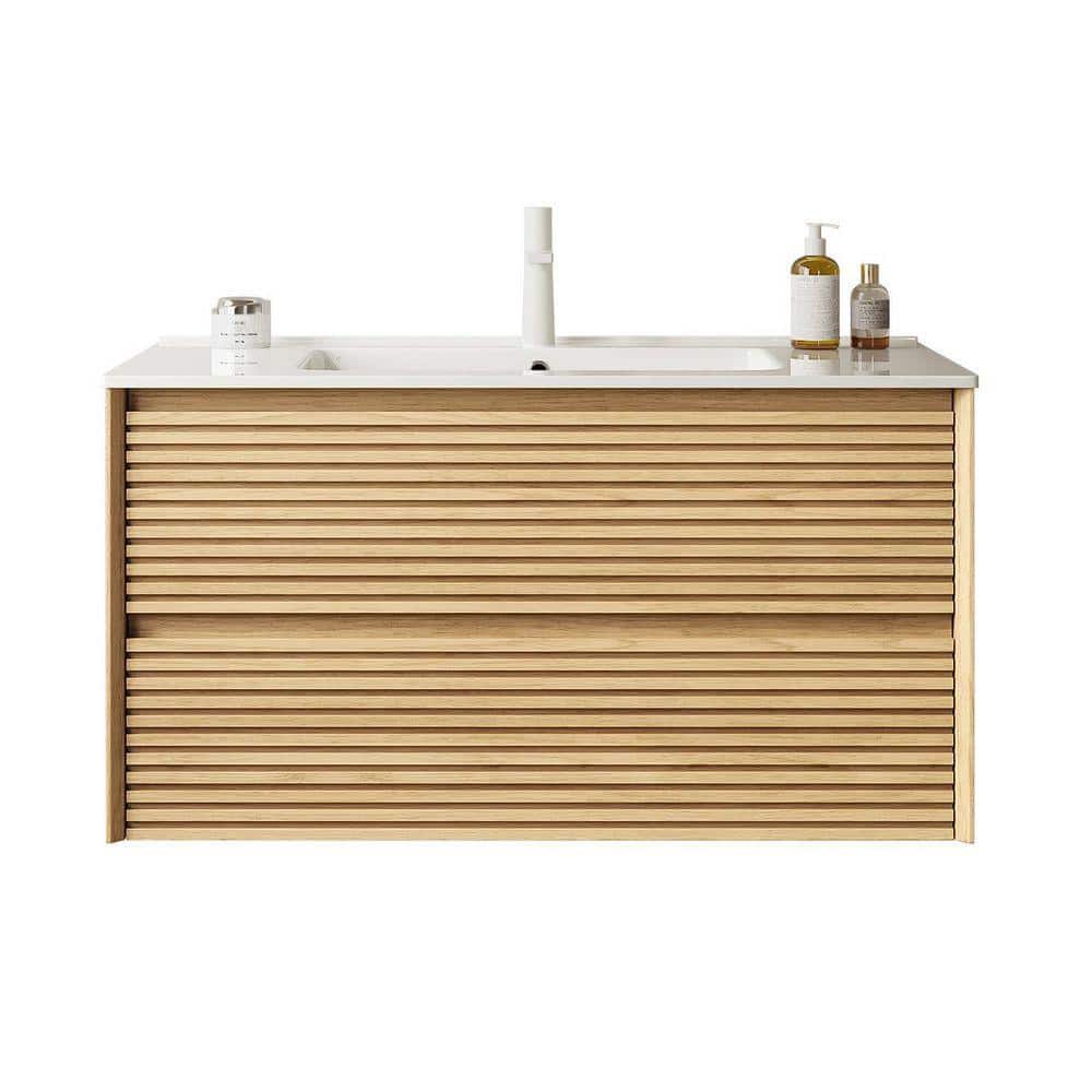 Modland Liory 35.83 in. Single Sink Floating Light Oak Bath Vanity with ...