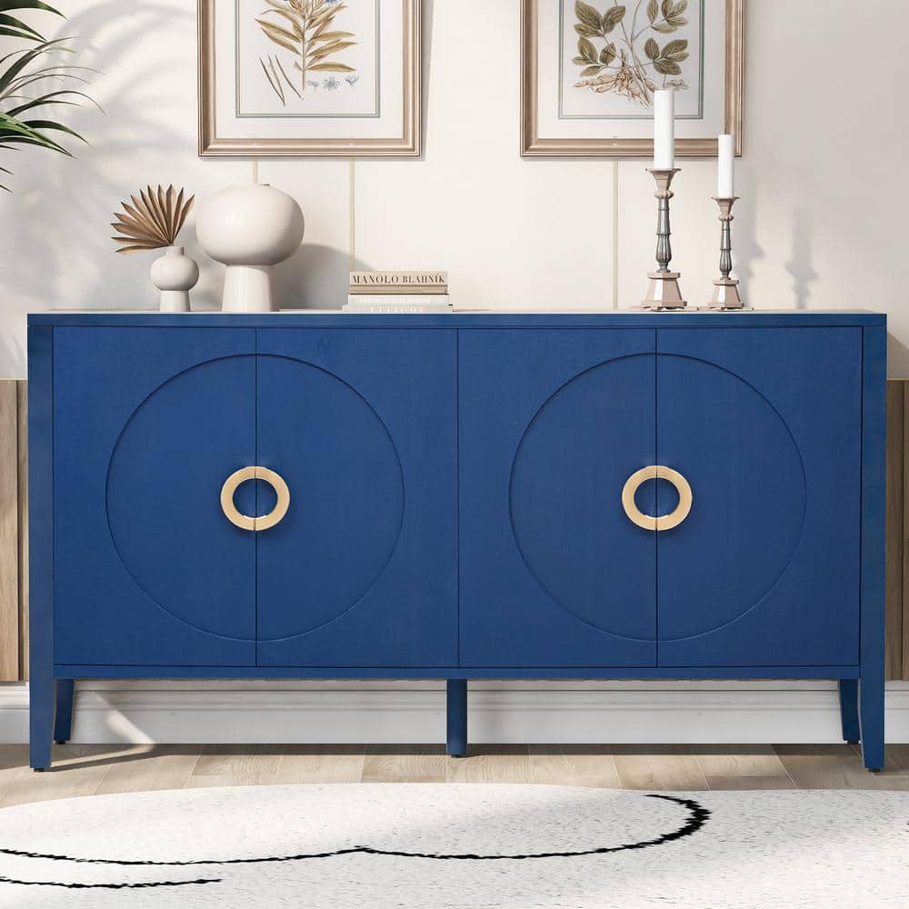 JUJABU Navy Blue MDF Wood 60 in. Sideboards with Textured Finish for ...