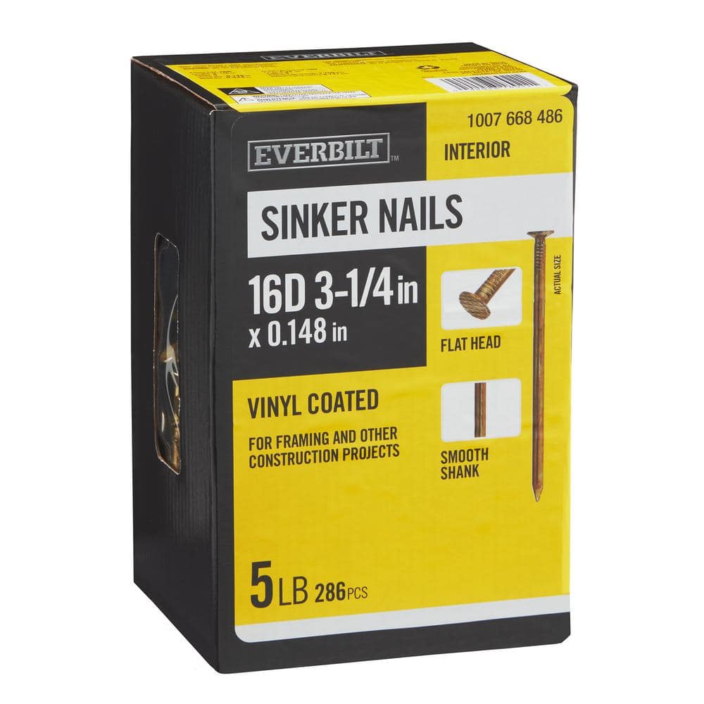 Everbilt 3-1/4 in. x 16D Vinyl Coated Non-Collated Sinker Framing Nails ...