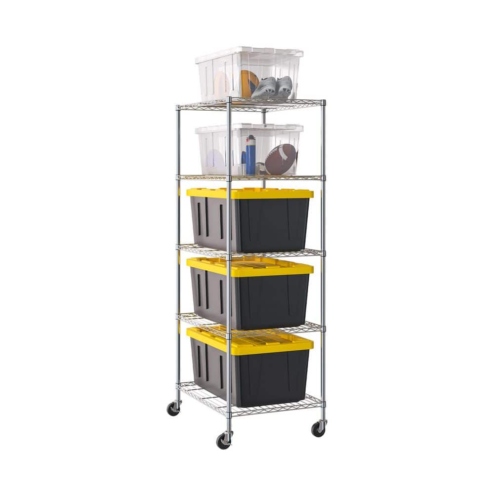 Seville Classics 5-Tier Storage Tote Bin Steel Shelving Rack, 25 in. W ...