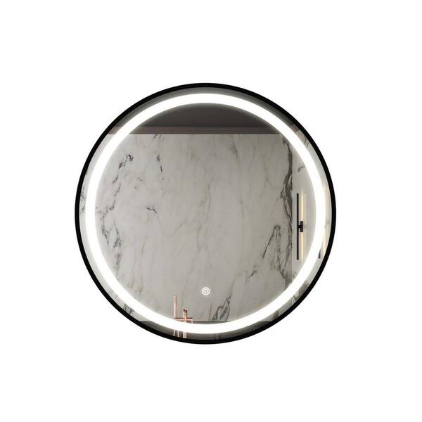 FUNKOL 24 in. W x 24 in. H Round Framed Waterproof LED Wall Mount ...