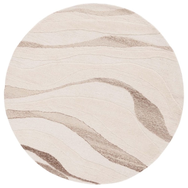 SAFAVIEH Fifth Avenue 6 ft. x 6 ft. Ivory/Beige Wavy Abstract Round ...