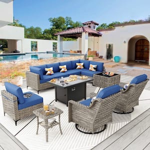 XIZZI Apollo 11-Piece Wicker Rectangular Fire Pit Sets and Swivel ...
